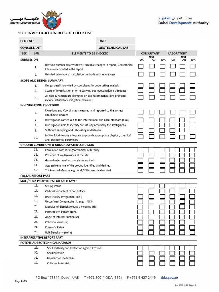 Geotechnical Report Checklist Template | PDF | Geotechnical Engineering ...