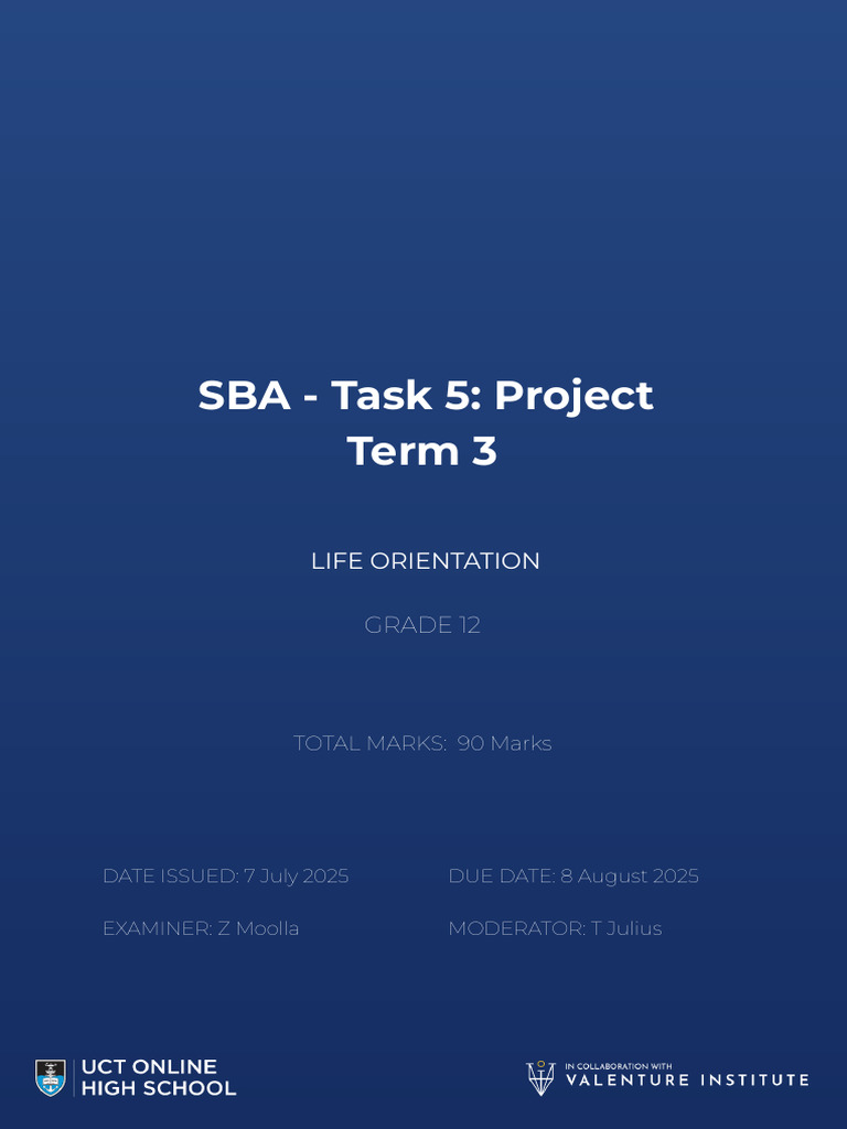 G12 - Life Orientation - Term 3 - SBA - M25 - Task 5 - Project ...