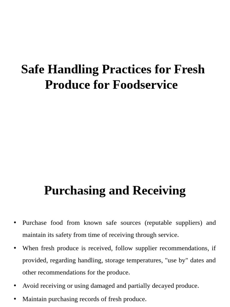 Safe Handling Practices For Fresh Produce For Foodservice (Stok) | PDF | Vegetables | Fruit