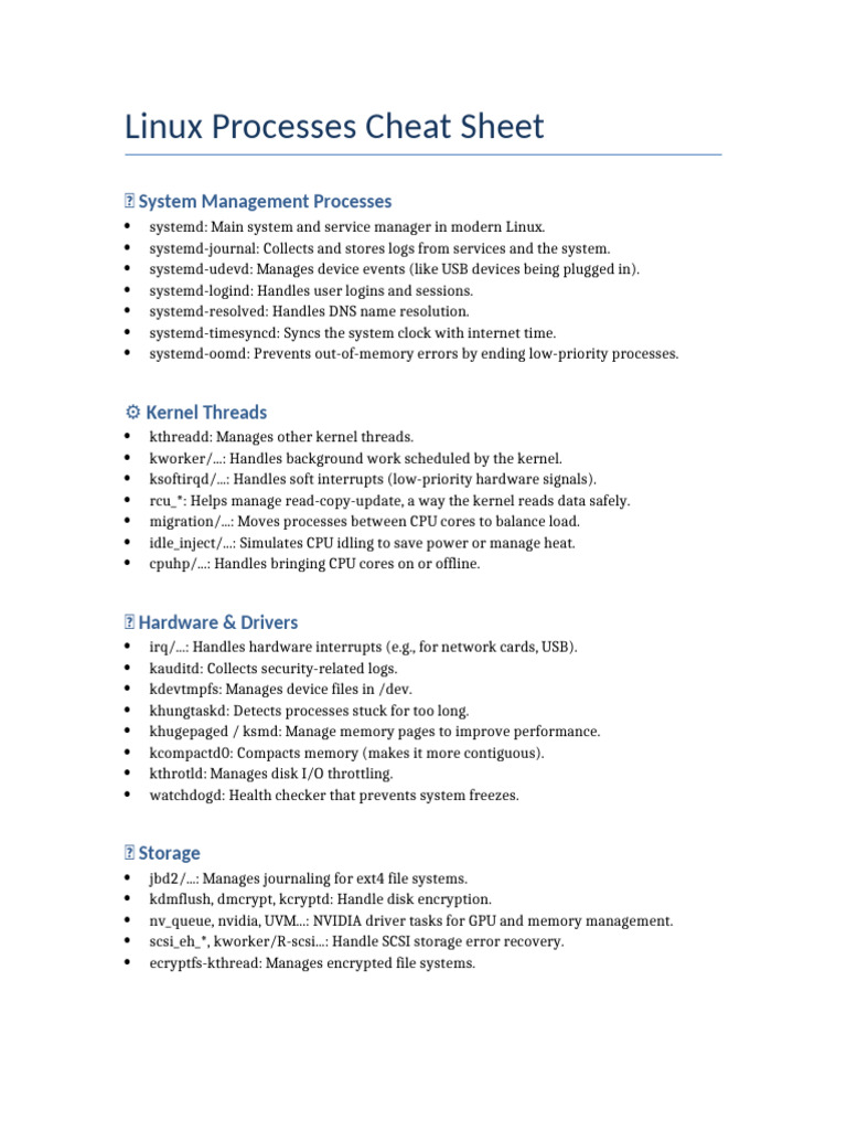 Linux Processes Cheat Sheet | PDF | Computer Data Storage | Process (Computing)
