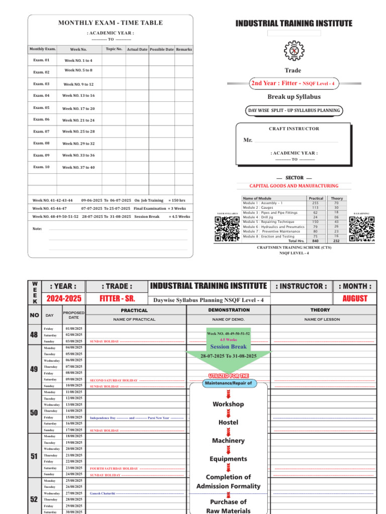 Daywise Syllabus for Fitter Course | PDF | Screw | Mechanical Engineering