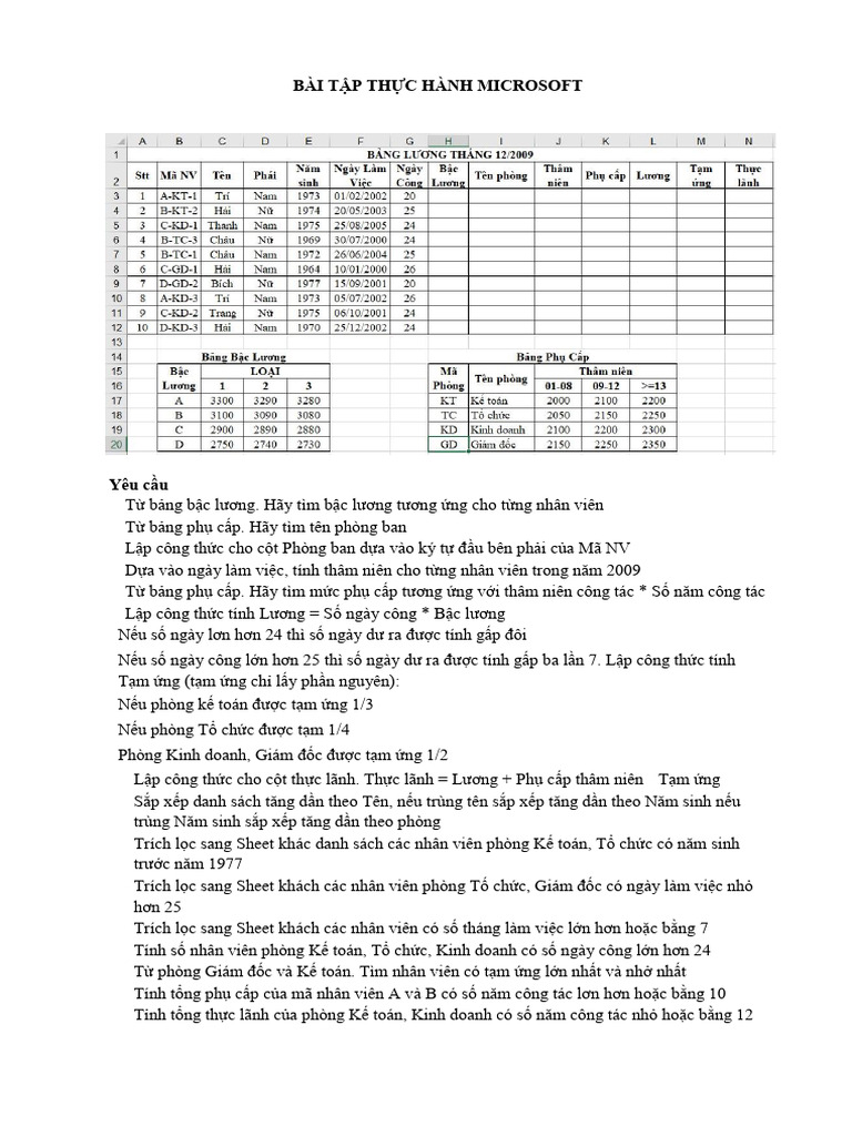 BAI TAP EXCEL - T | PDF