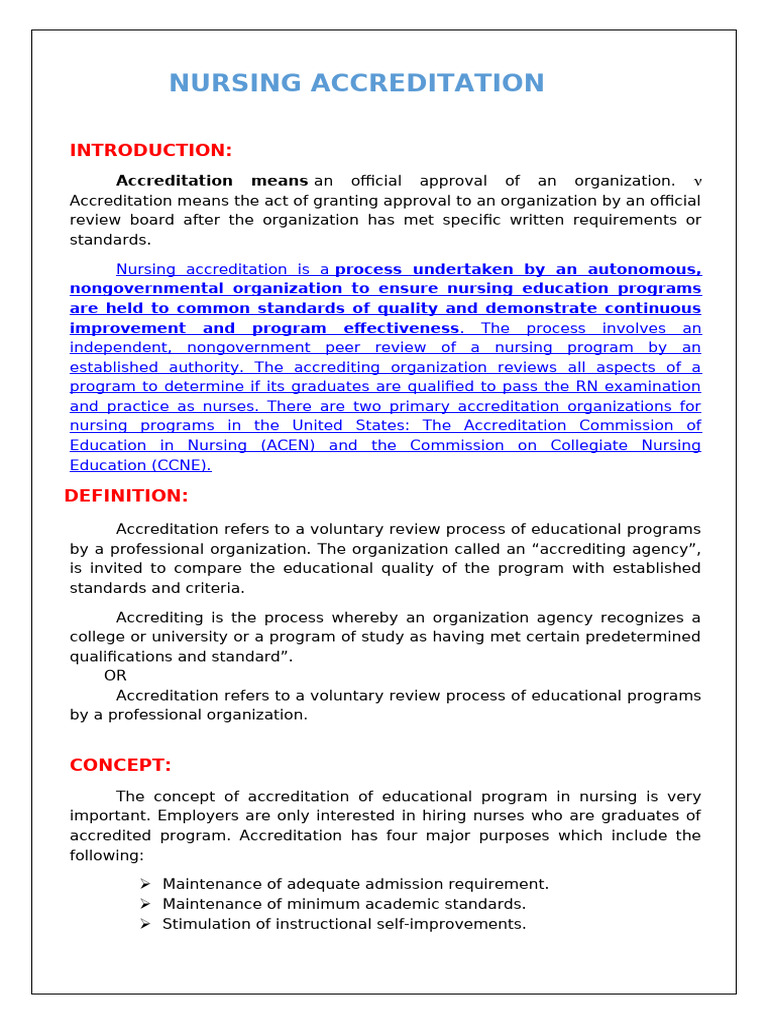 Accreditation and Standards Practice | PDF | Nursing | Educational Stages