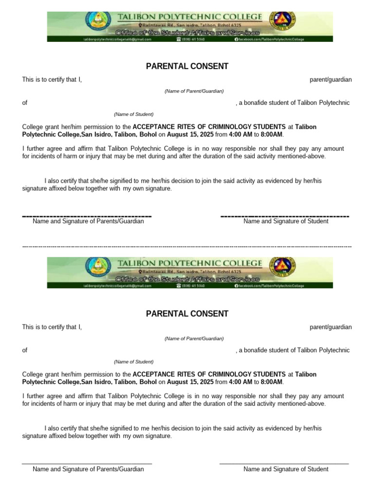 Parental Consent for Criminology Rites | PDF