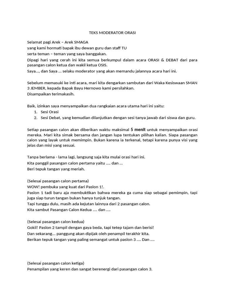 Teks Moderator Debat OSIS 2025/2026 | PDF