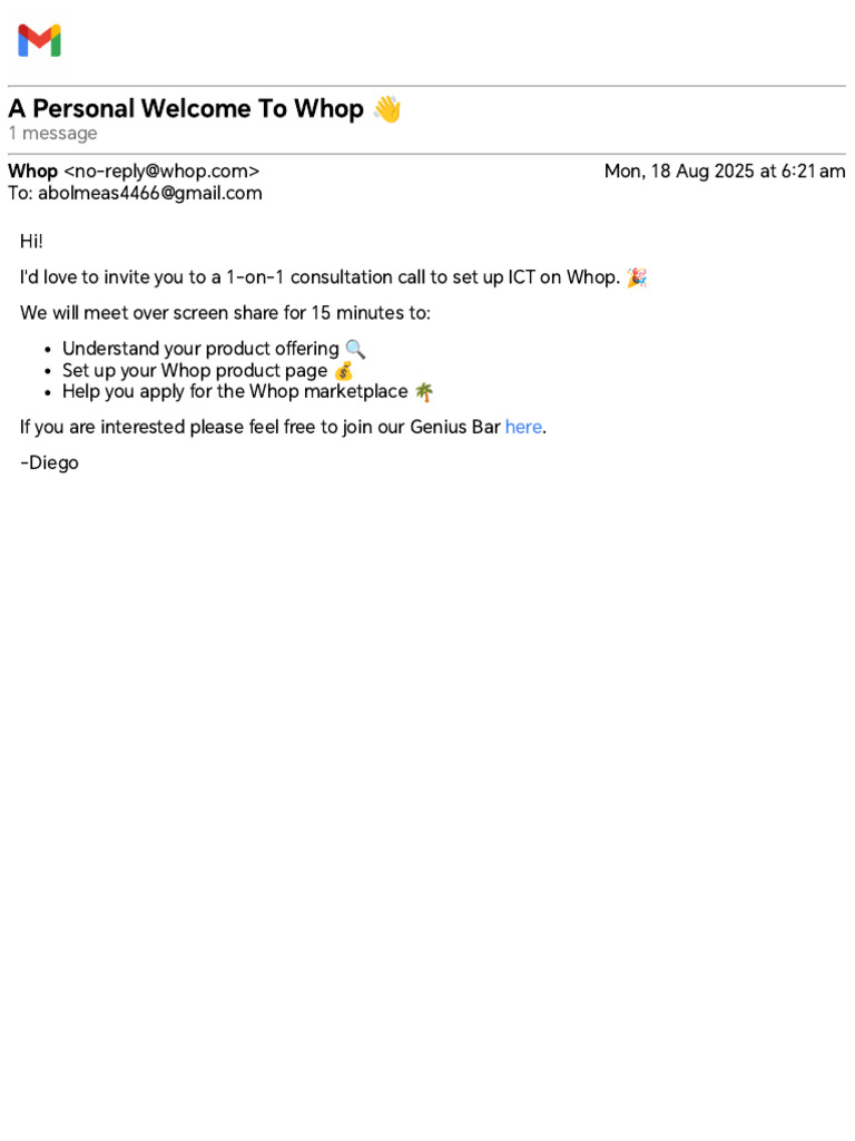 Gmail - A Personal Welcome To Whop ? | PDF
