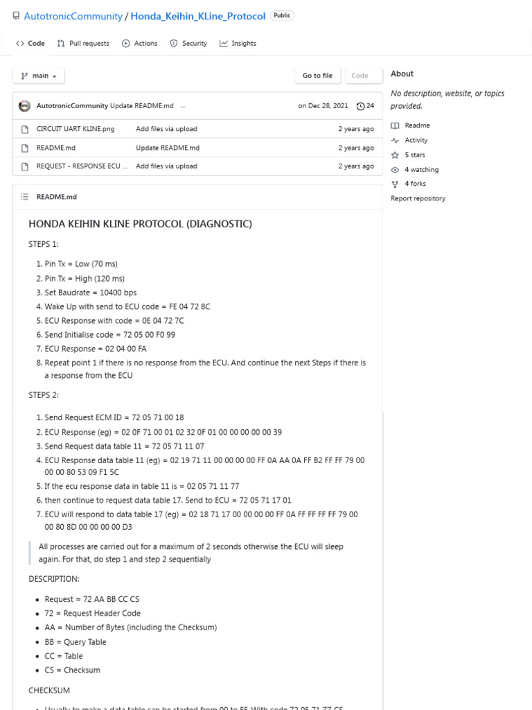 GitHub - AutotronicCommunity Honda Keihin KLine Protocol | PDF | Computing