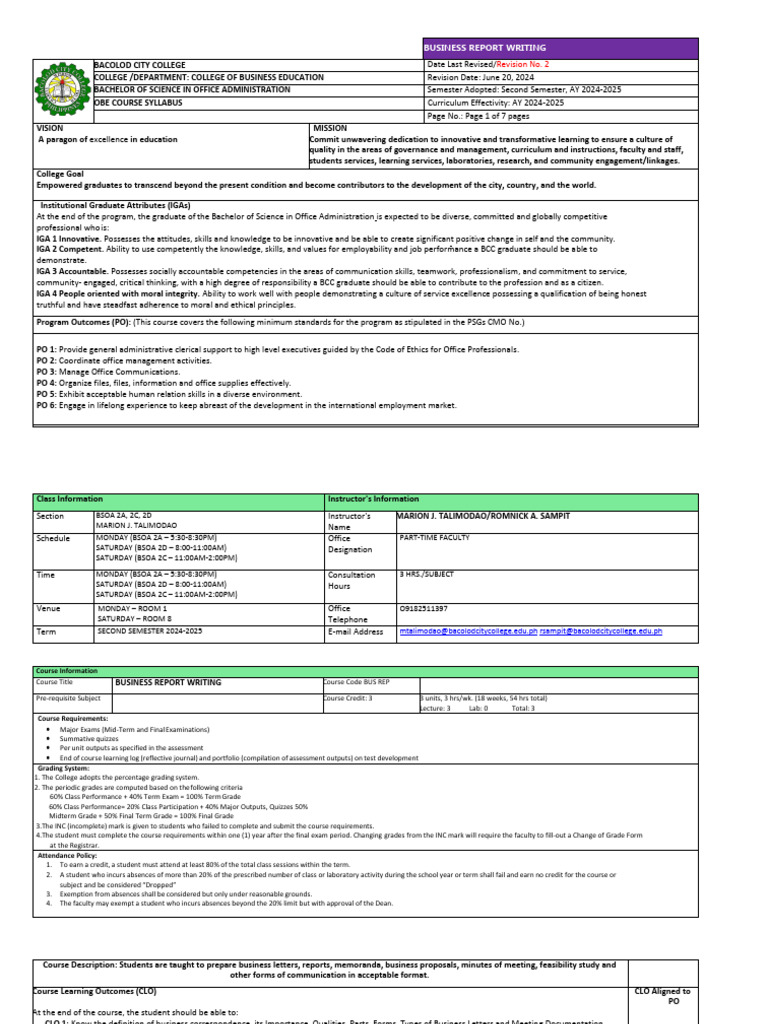 Business Report Writing Syllabus | PDF | Skill | Lecture