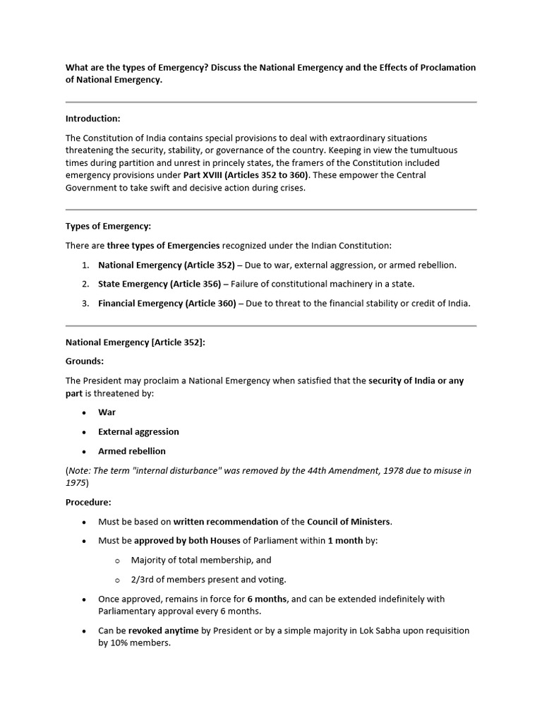 What Are The Types of Emergency | PDF | State Of Emergency | Legal ...