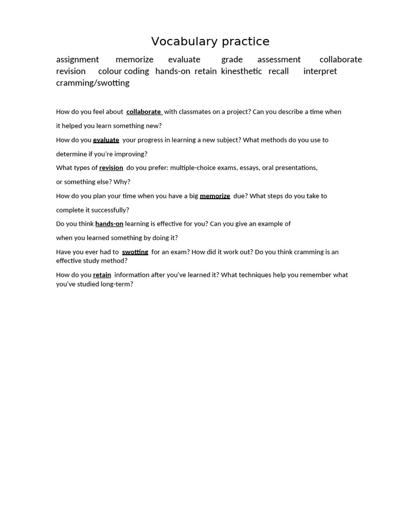 Vocabulary Practice | PDF