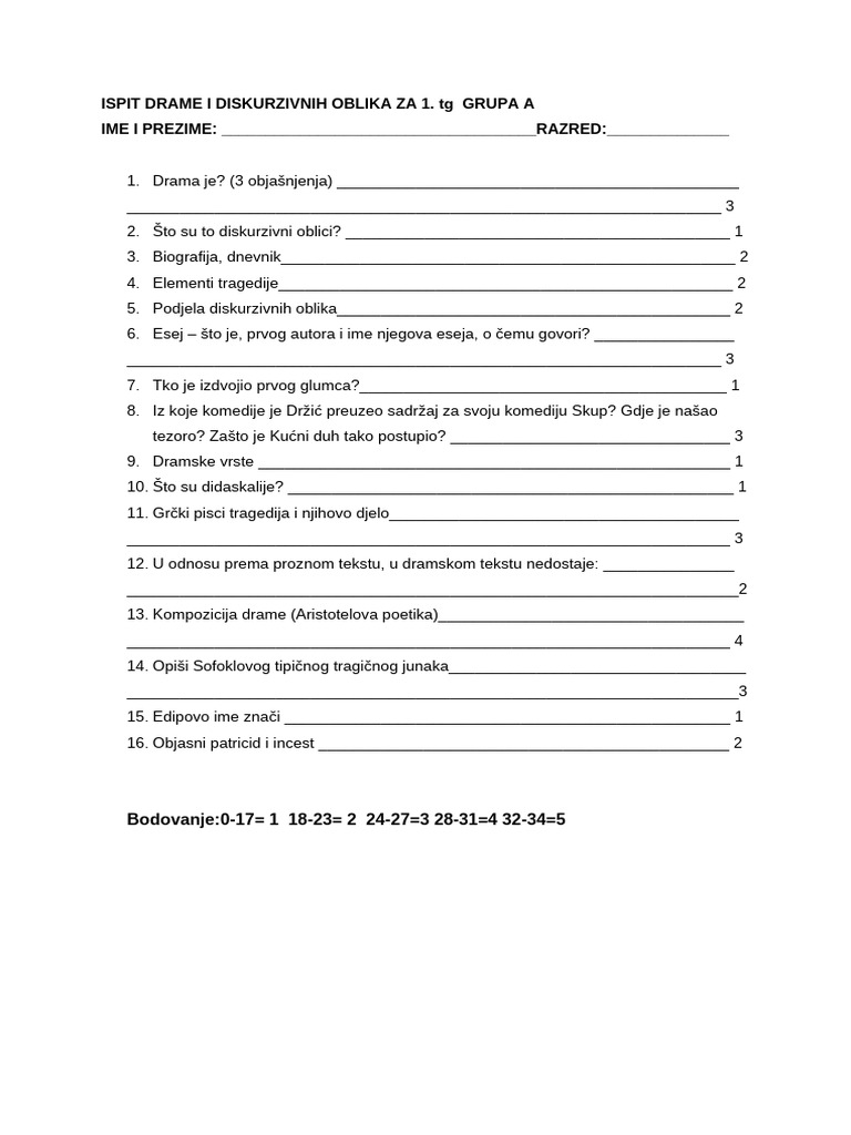 Ispit Drame I Diskurzivnih Oblika Za 1a | PDF