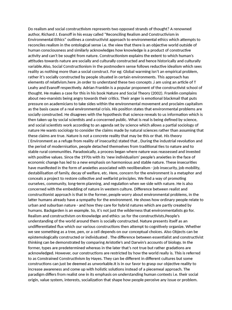 Do Realism and Social Constructivism Represents Two Opposed Strands of ...