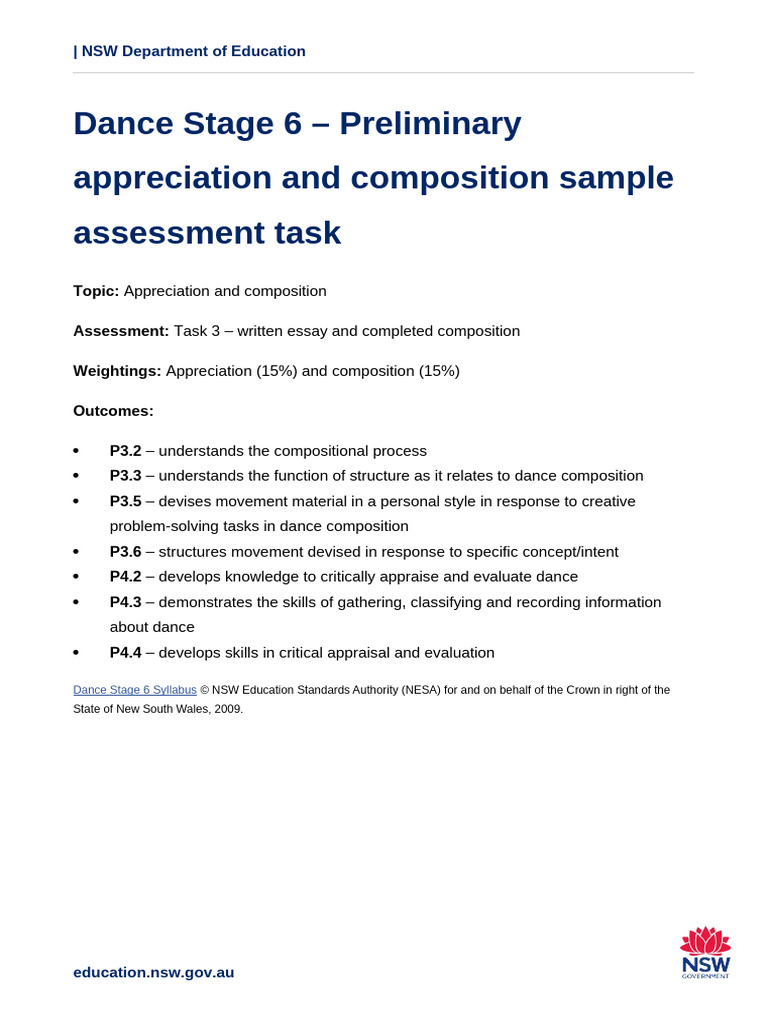 Creative Arts s6 Dance Preliminary Appreciation and Composition Sample ...