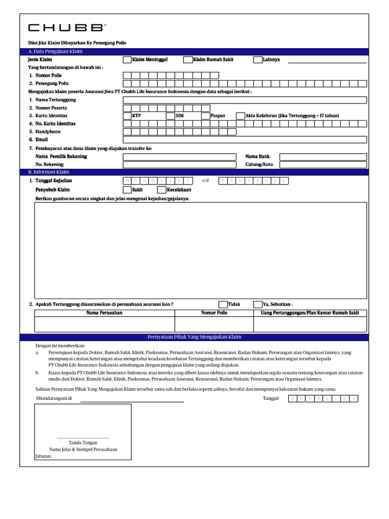 1a. Form Pengajuan Klaim Ke Pemegang Polis | PDF
