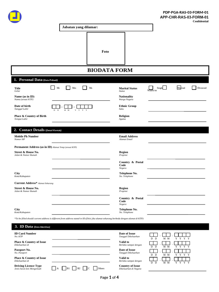 Formulir Biodata Lamaran Kerja | PDF