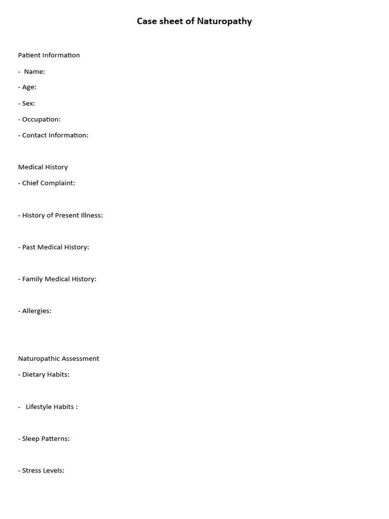 Naturopathy Case Sheet Template | PDF