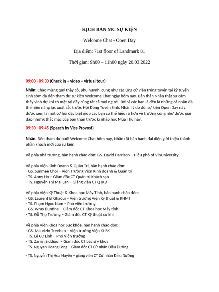 MC Script Open Day Morning 2022 | PDF