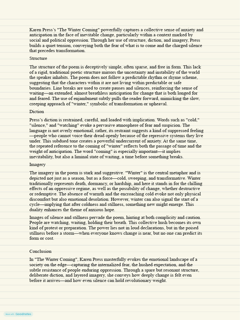 Analysis of "The Winter Coming" | PDF | Poetry | Silence
