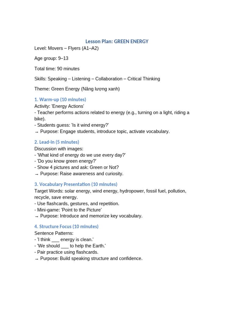 Lesson Plan Green Energy | PDF