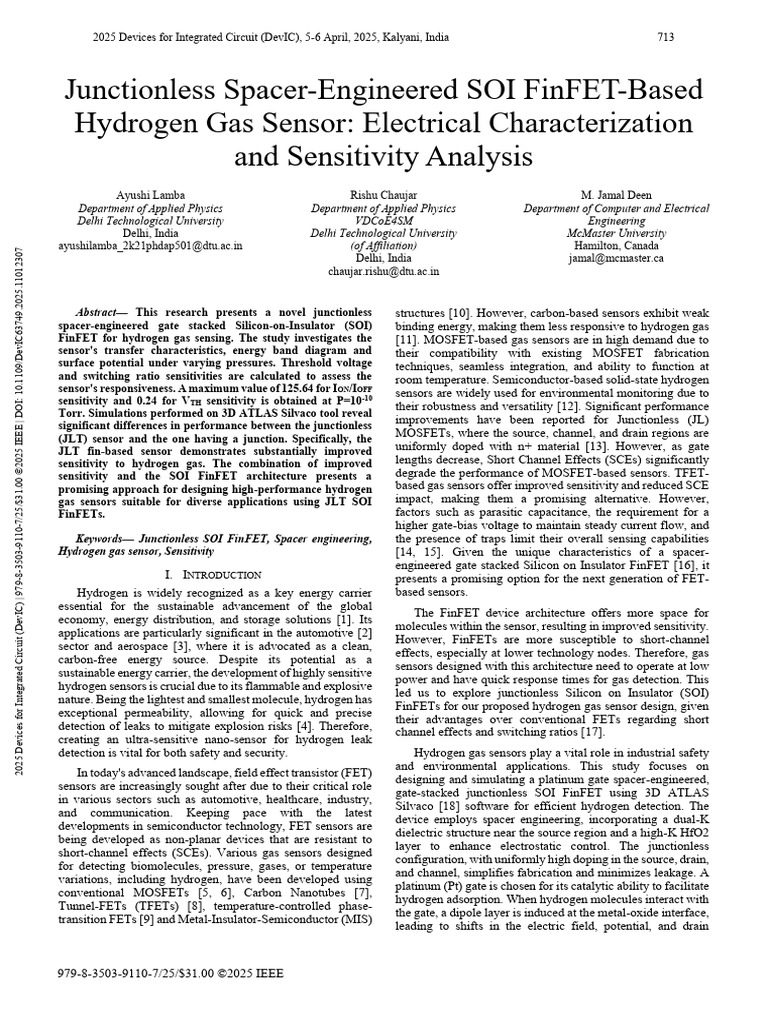 Junctionless Spacer-Engineered SOI FinFET-Based Hydrogen Gas Sensor ...