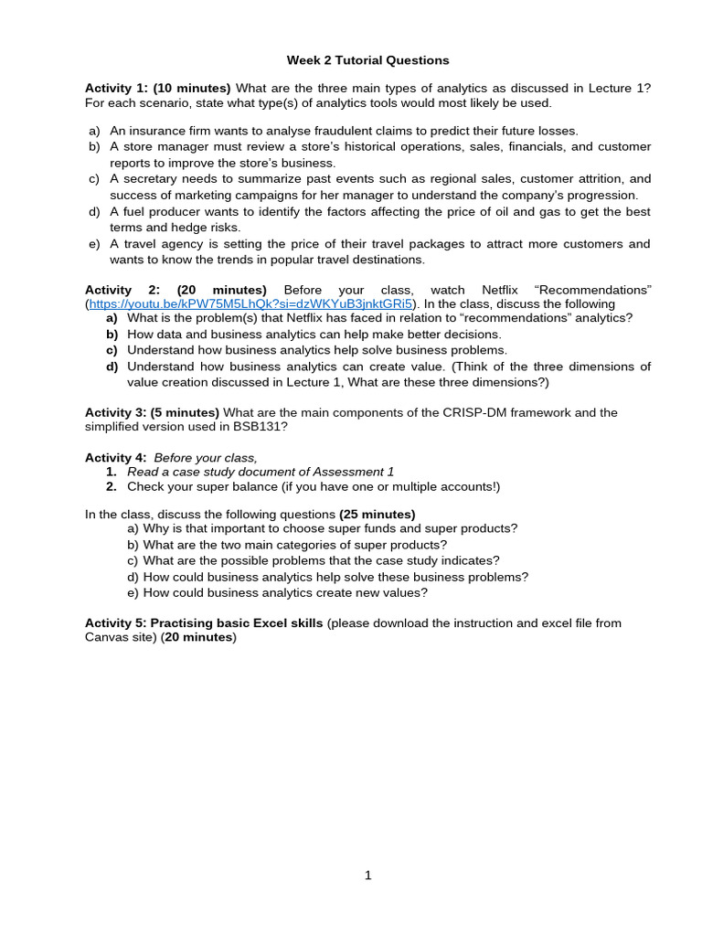 Week 2 Tutorial Questions | PDF