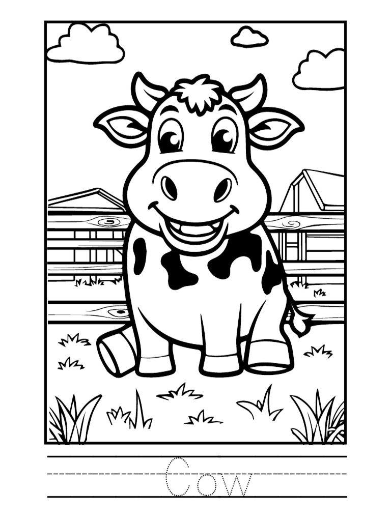 Farm Animals Coloring Booklet in Black Outline Style | PDF