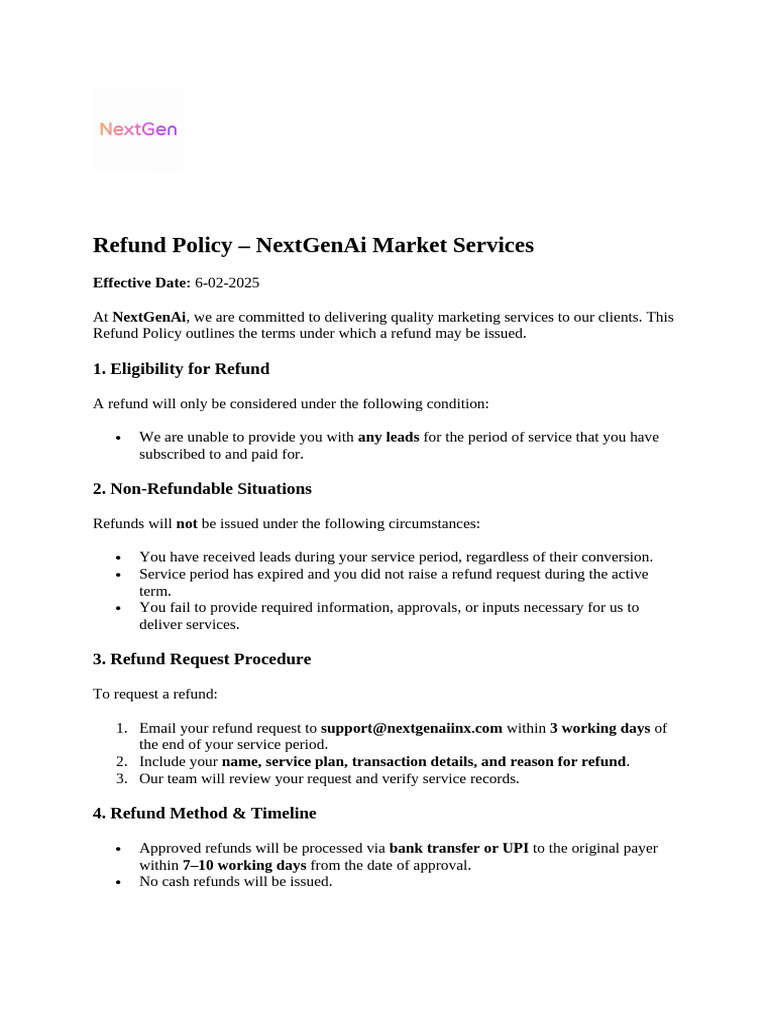 Refund Policy NextGen | PDF