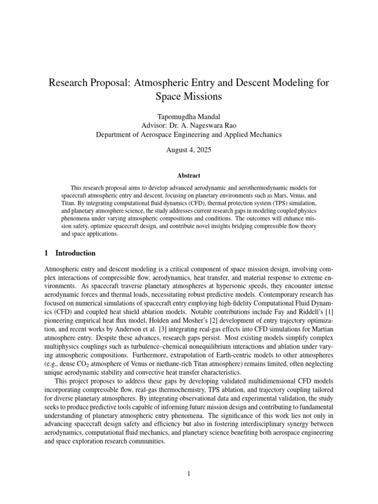 Aero Astro Research Proposal | PDF | Atmospheric Entry | Aerodynamics