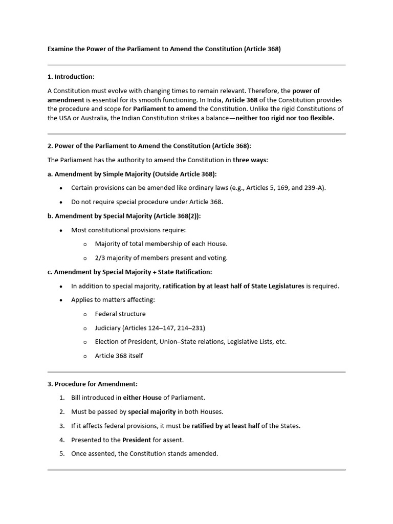 Limitations on Parliament's Amending Power | PDF | Statutory Law ...