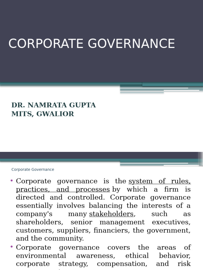 Understanding Corporate Governance Principles | PDF | Corporate ...