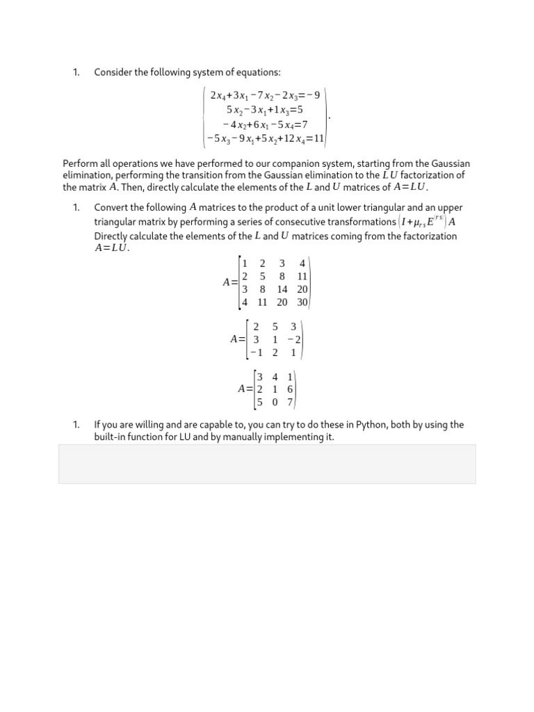 LUFactorization Exercises | PDF