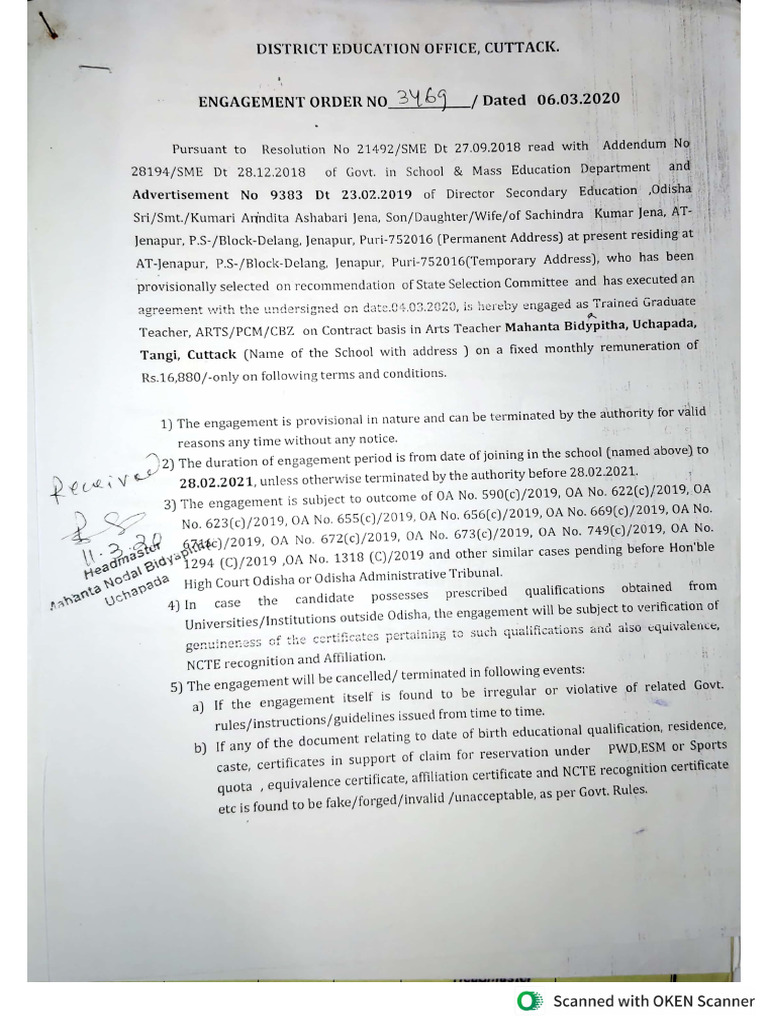 Anindita Ashabari Jena Joining Order | PDF