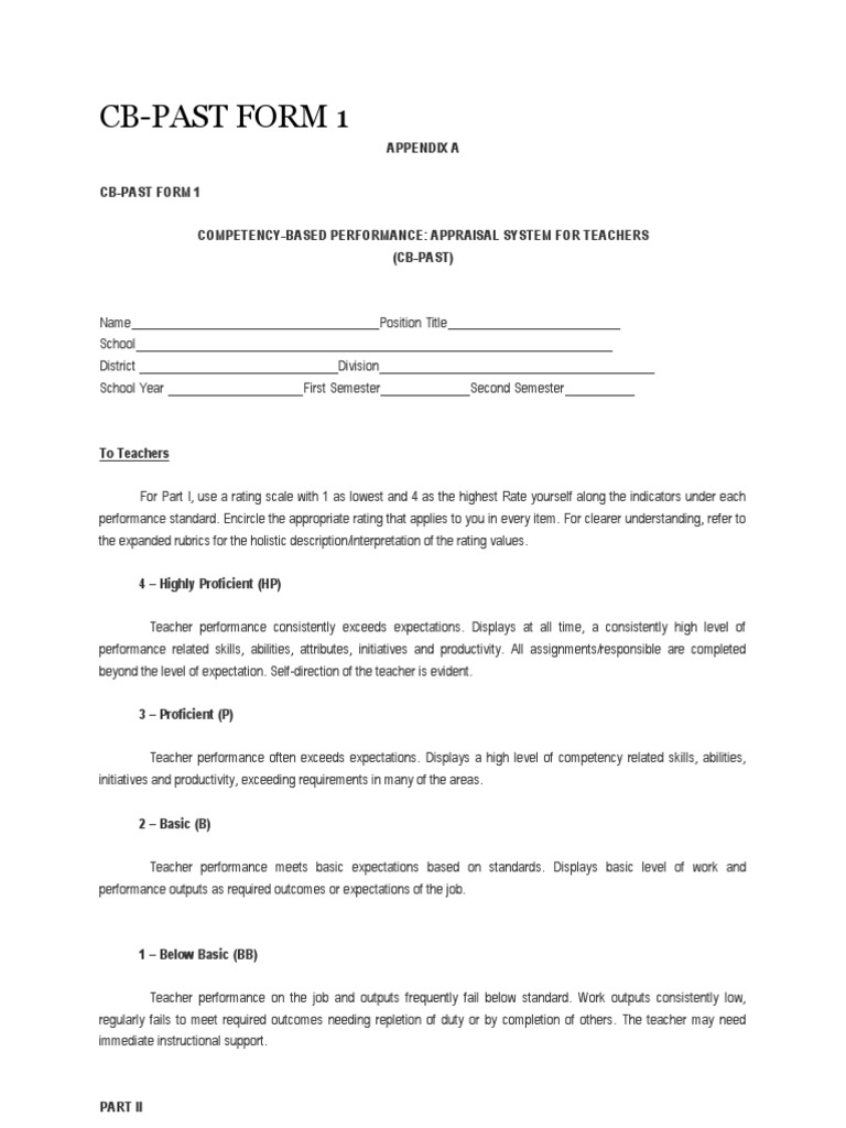 Cb-Past Form 1: Appendix A Cb-Past Form 1 Competency-Based Performance ...