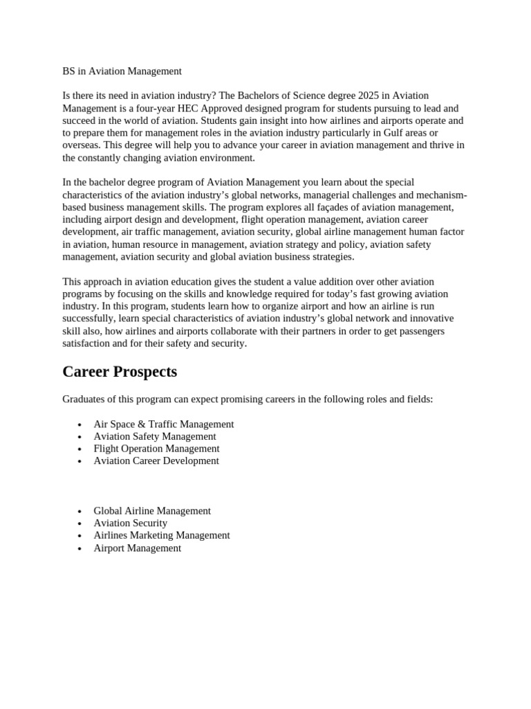 BS in Aviation Management Scope | PDF