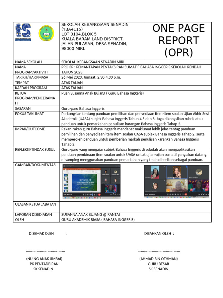 One Page Report Program 3p PPD Miri 2023 | PDF
