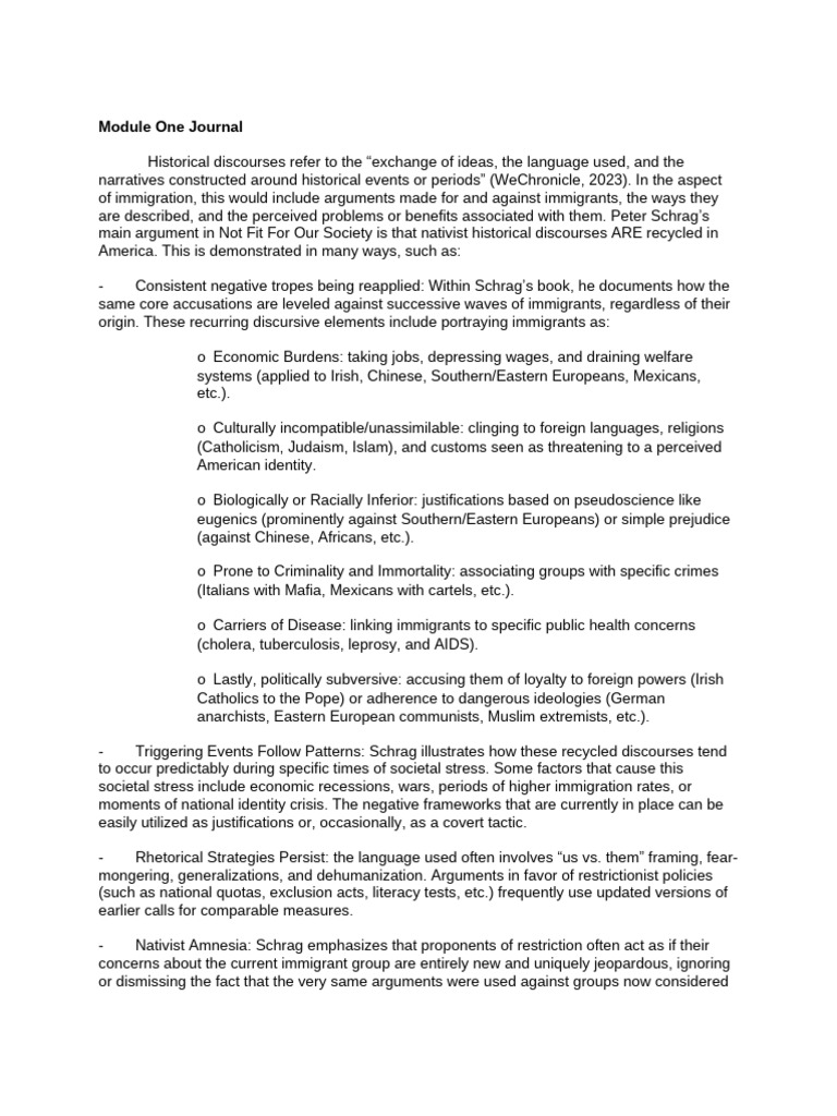 HIS217 Module One Journal | PDF | Immigration | Immigration To The ...