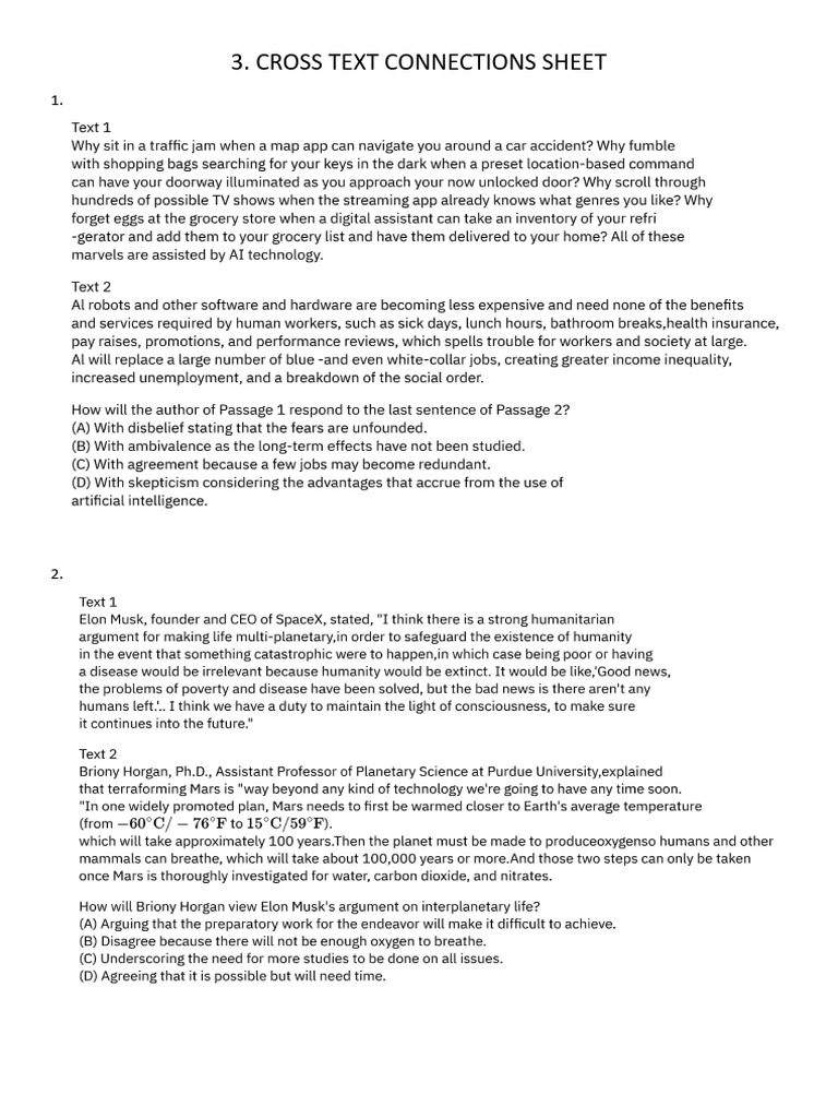 Day 3 Cross Text Connection | PDF
