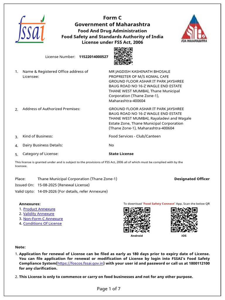 Maharashtra FSSAI License Form C | PDF | Cooking Oil | License