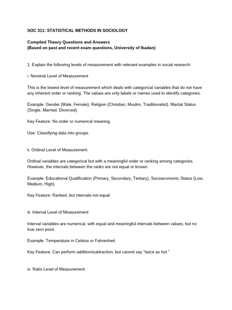 Soc 311 - Statistical Methods in Sociology | PDF | Level Of Measurement ...