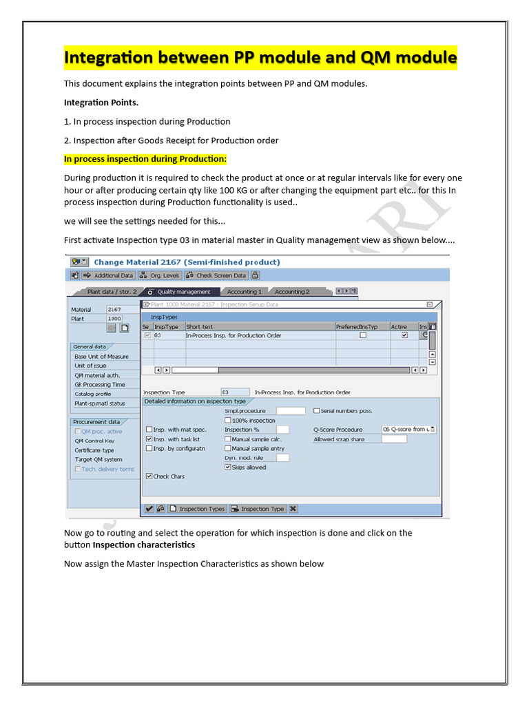 Integration Between PP Module and QM Module | PDF