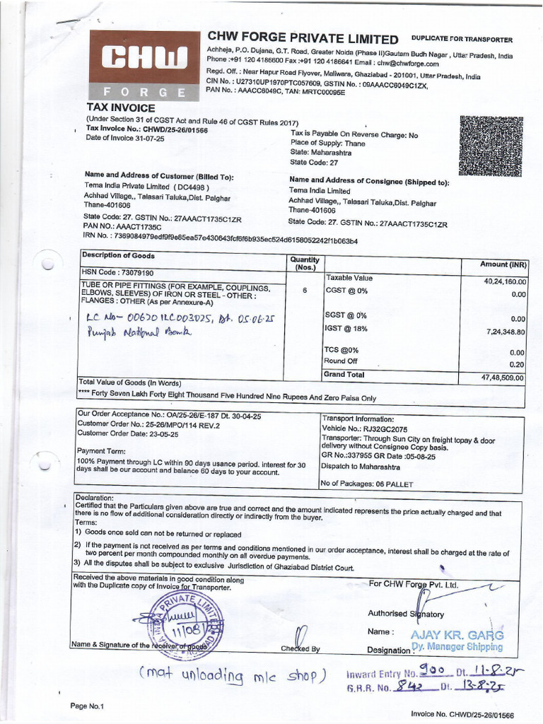 Grn-842 CHW Forge PVT LTD | PDF