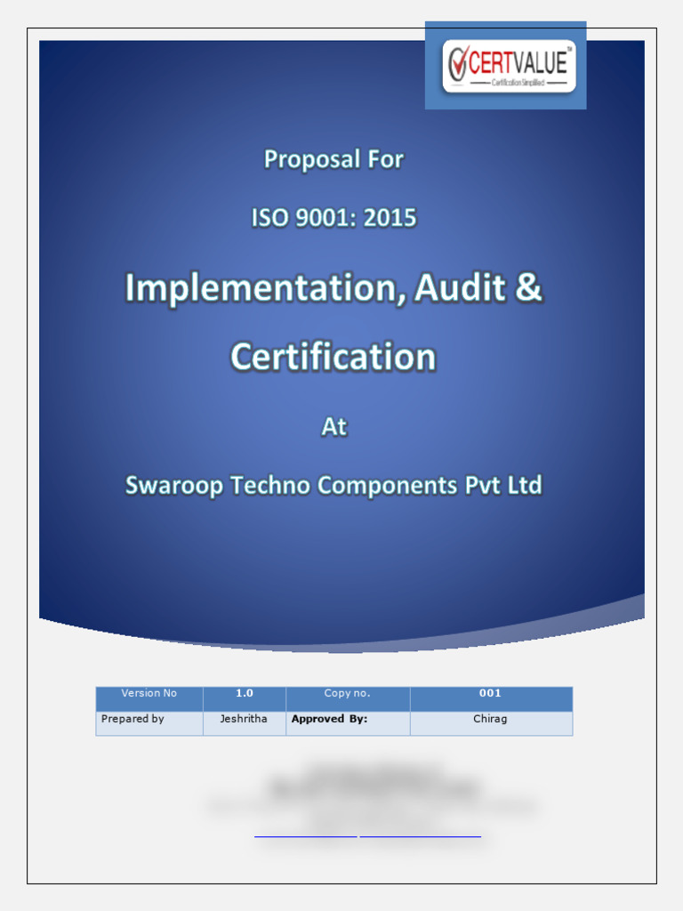 ISO 9001:2015 Implementation Proposal | PDF | Audit | Internal Audit