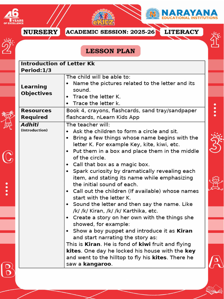 Nursery-literacy-Intro and Recap of Letter KK | PDF