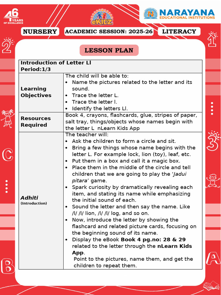 Nursery-literacy-Intro and Recap of Letter LL | PDF