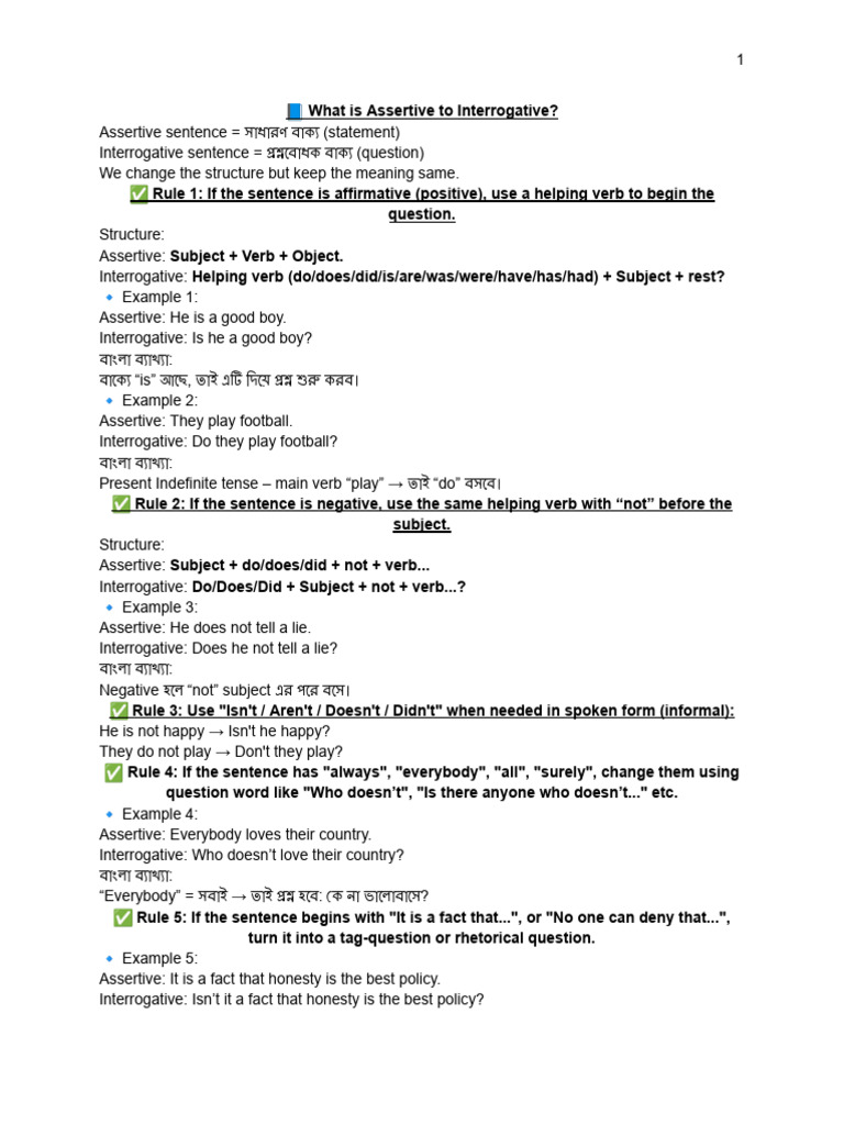 Assertive To Interrogative | PDF | Question | Subject (Grammar)