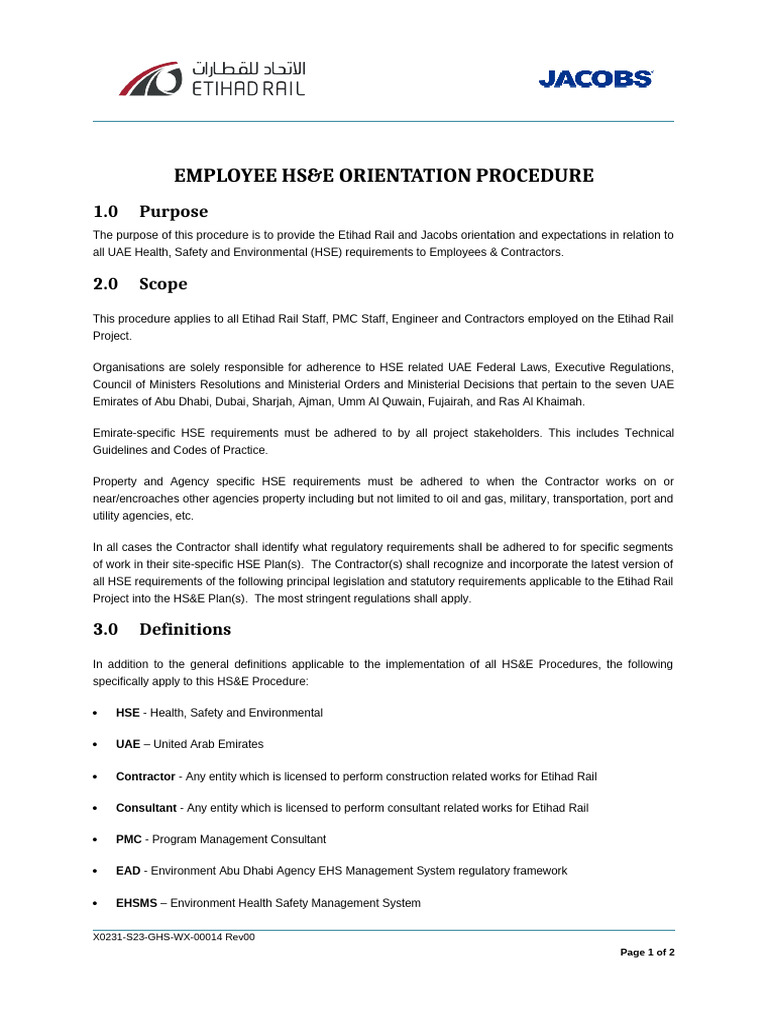 Employee HSE Orientation - Procedure | PDF | United Arab Emirates ...