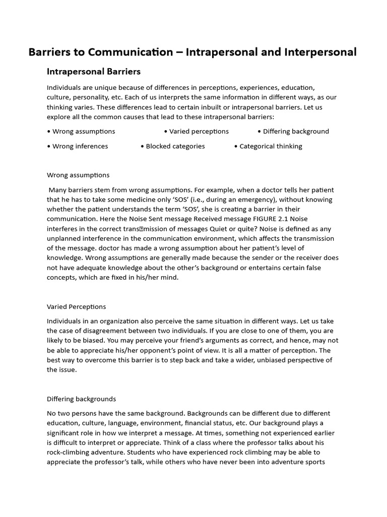 Module-I Intrapersonal Barriers | PDF | Communication | Nonverbal Communication