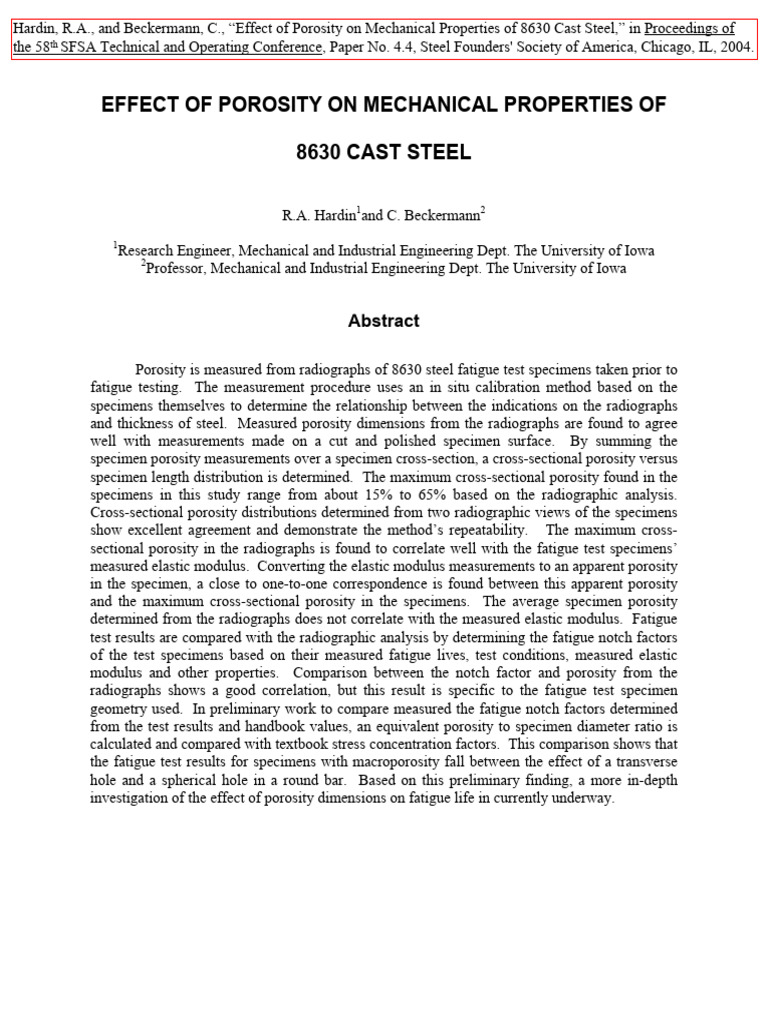 Effect of Porosity On Mechanical Properties of 8630 Cast Steel | PDF ...