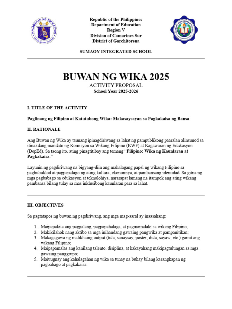 Panuntunan at Pamantayan Sa Mga Patimpalak Sa Buwan NG Wika | PDF