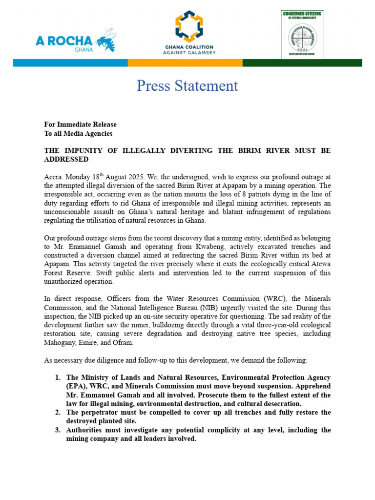 Press Statement - Birim August 2025 | PDF | Natural Environment